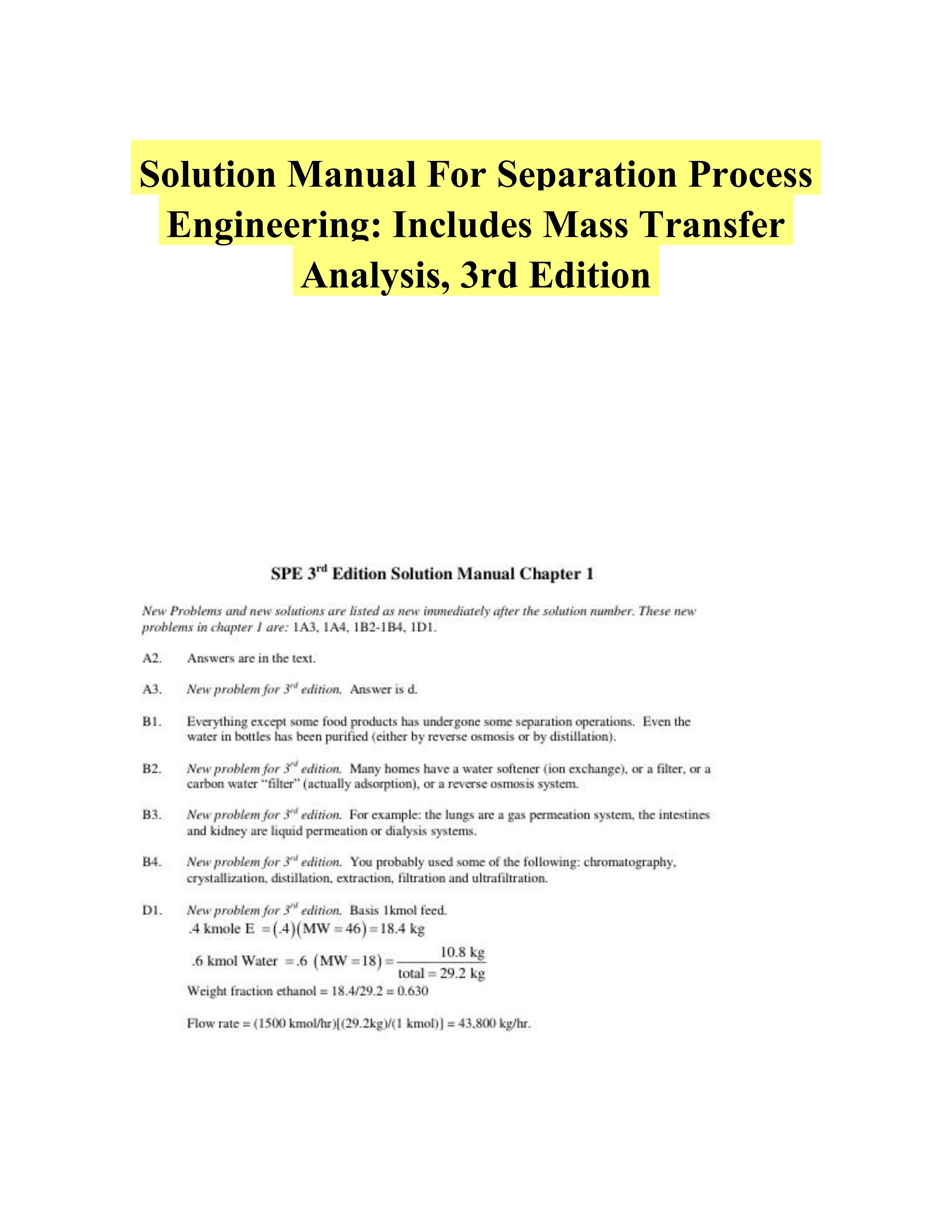 Solution Manual For Separation Process Engineering: Includes Mass Transfer Analysis, 3rd Edition ...