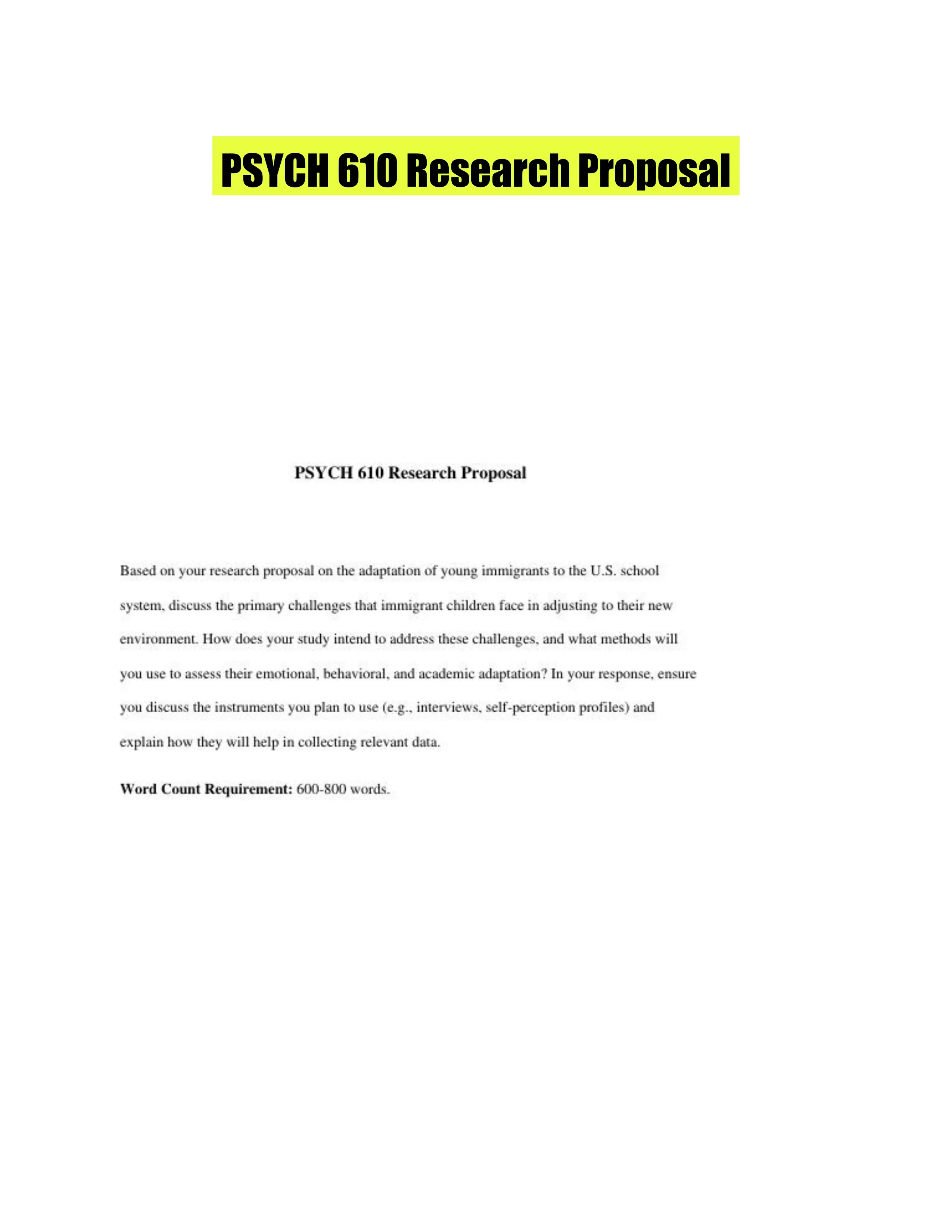 PSYCH 610 Research Proposal - Solved Assignments | Psychology | CramX