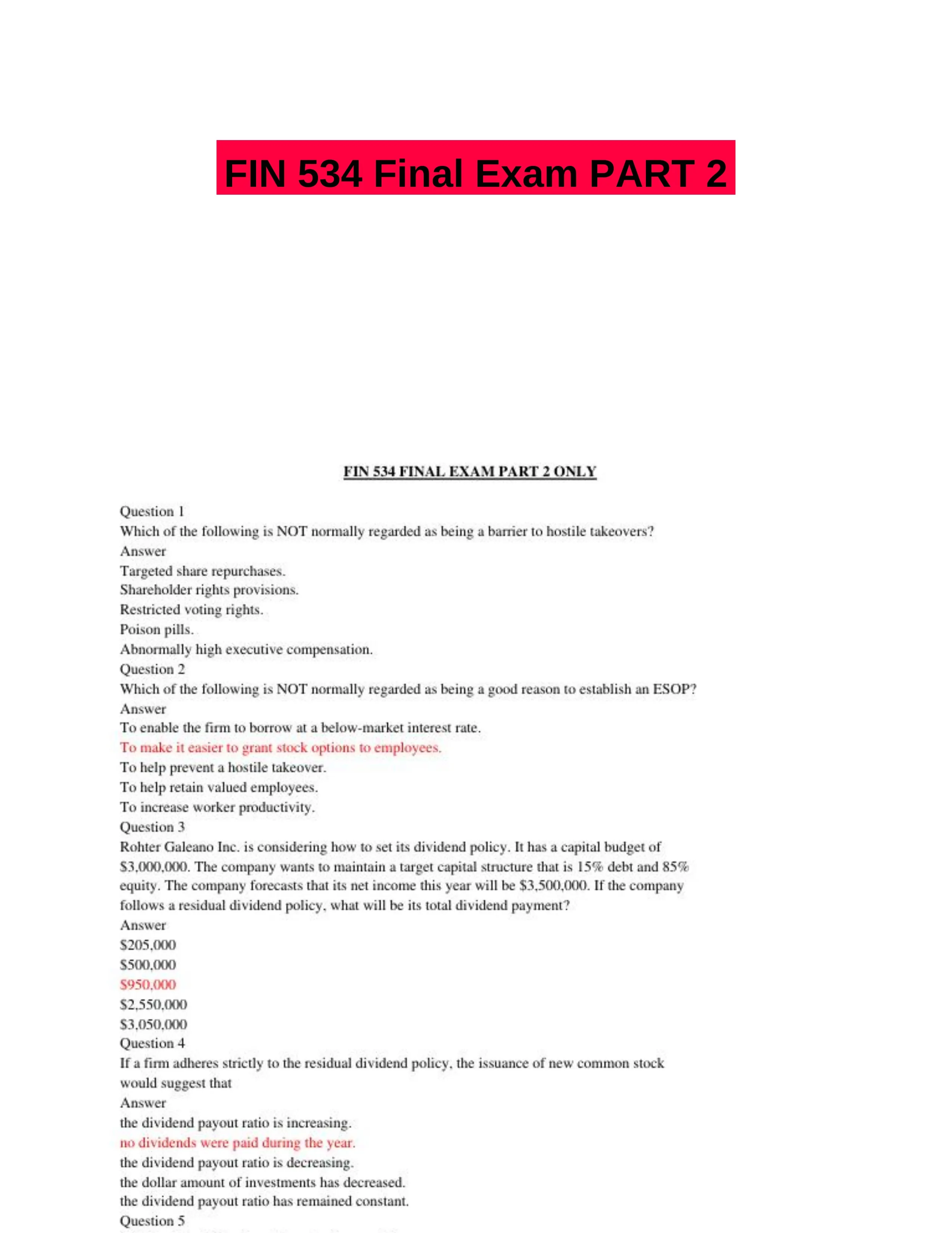 FIN 534 Final Exam PART 2 - Solved Assignments | Finance | CramX