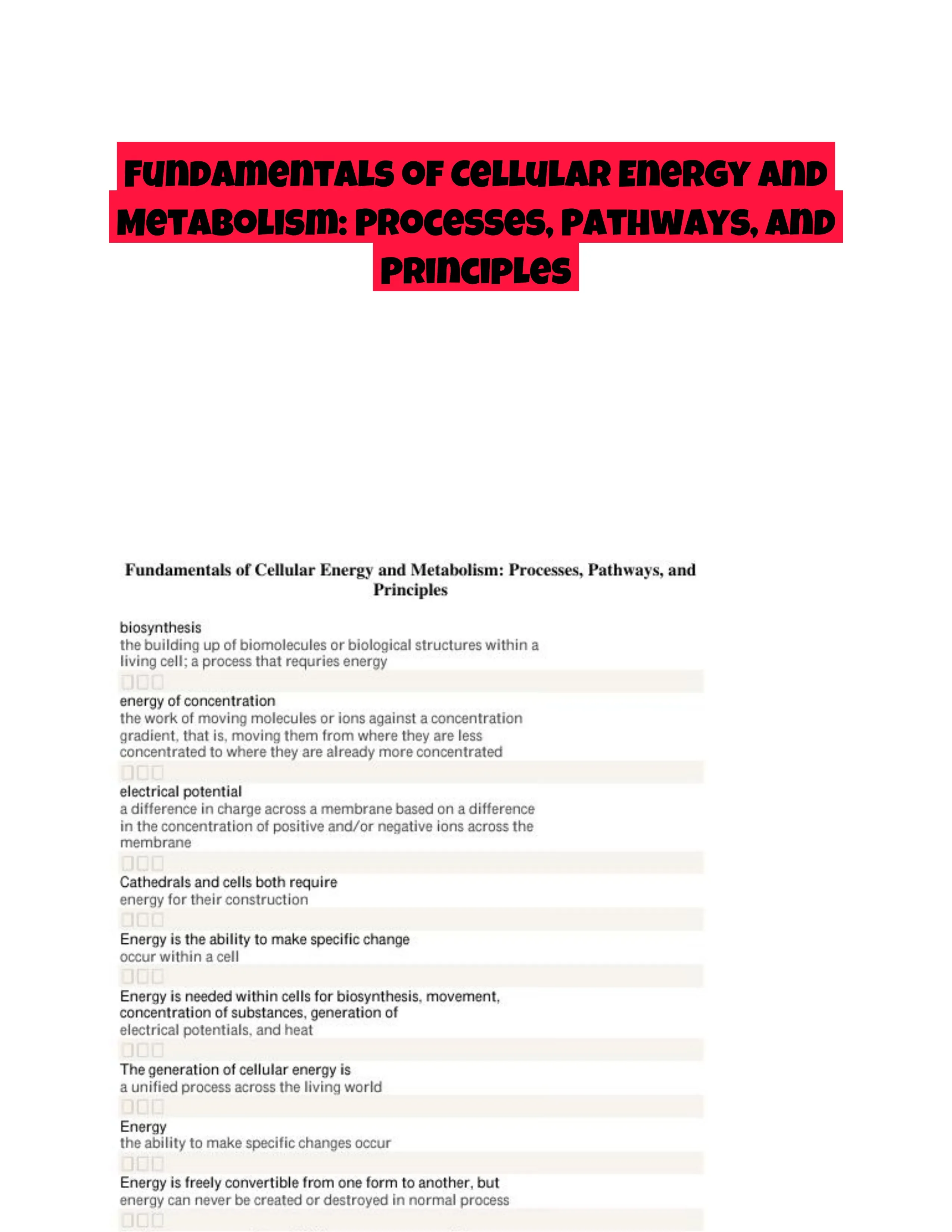 Fundamentals of Cellular Energy and Metabolism: Processes, Pathways ...