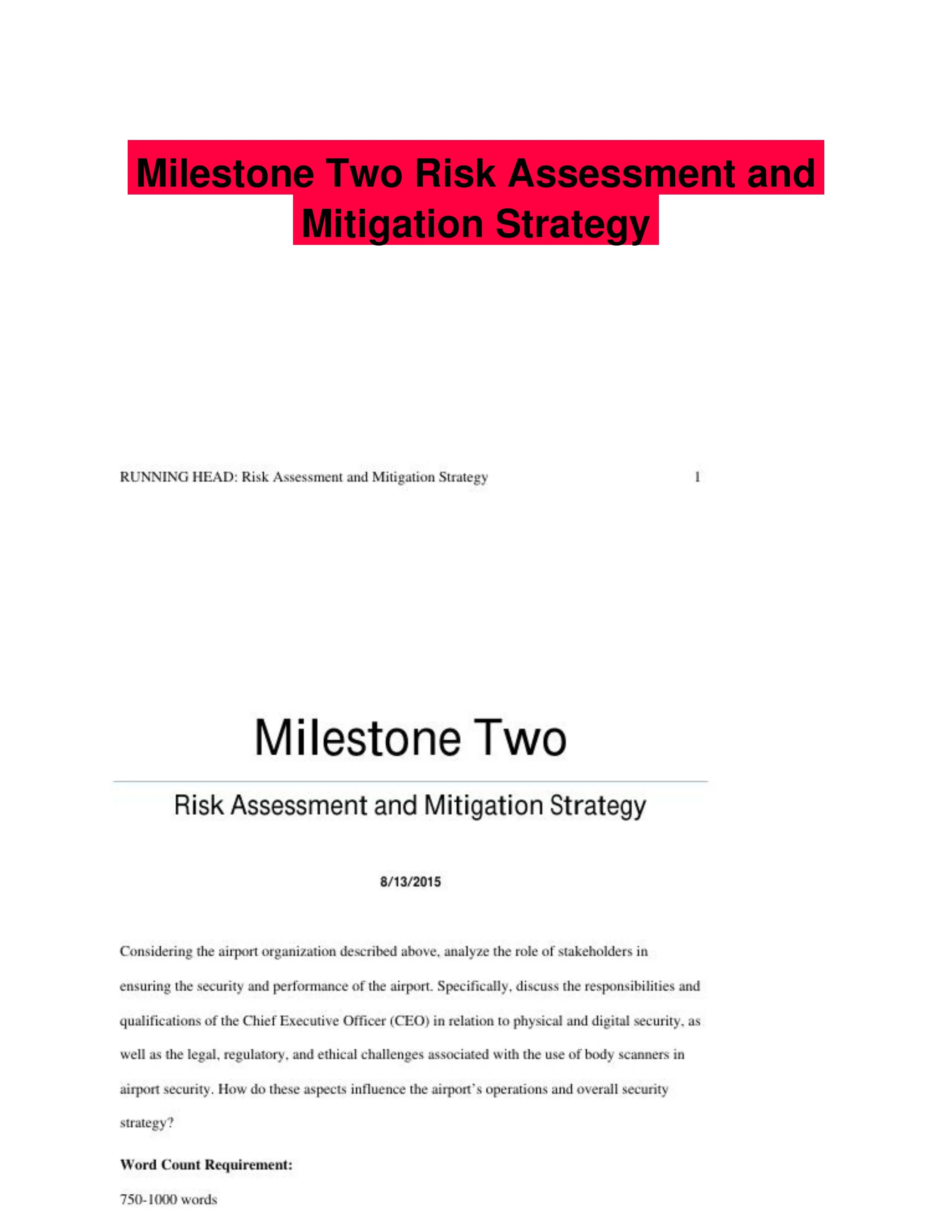 Milestone Two Risk Assessment and Mitigation Strategy - Solved ...