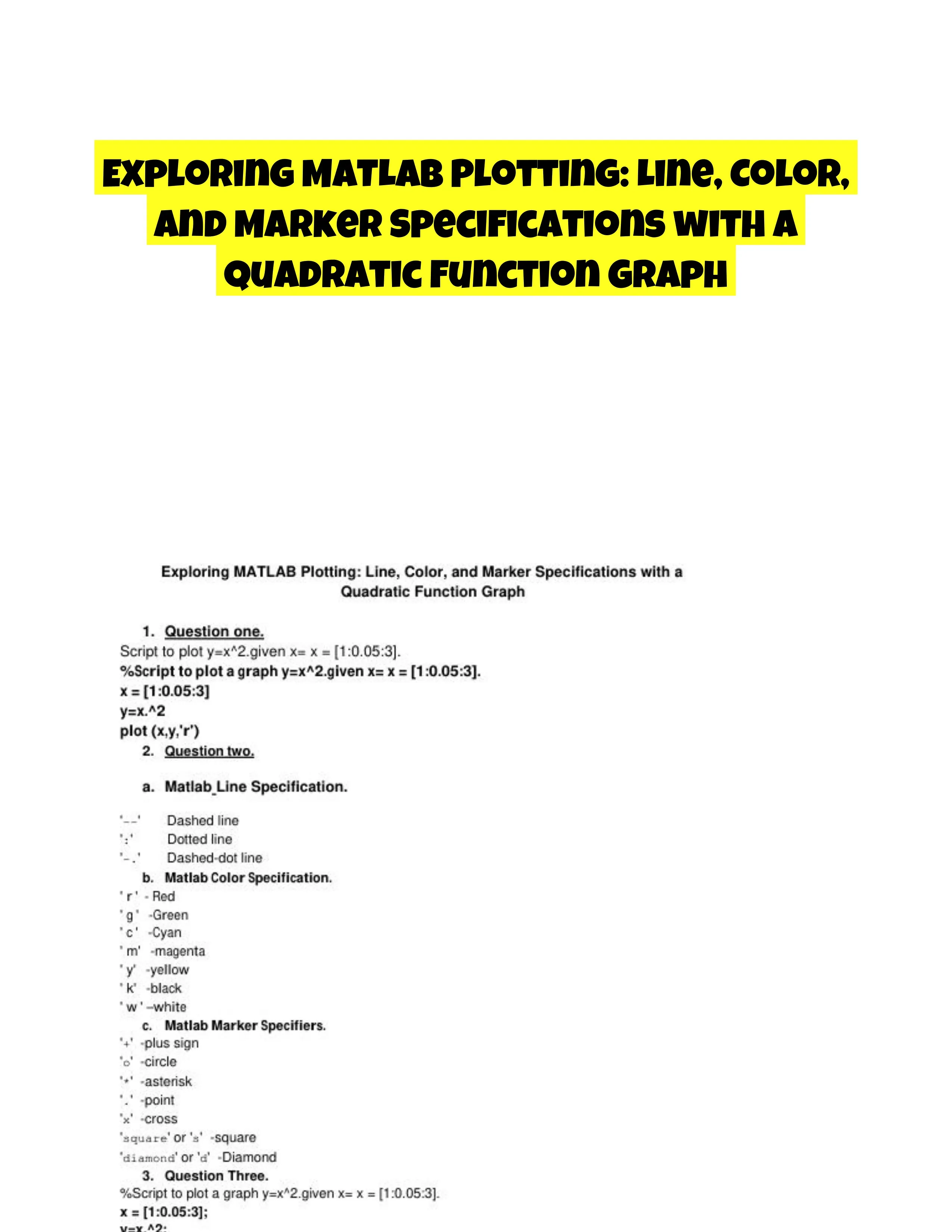 Exploring Matlab Plotting Line Color And Marker Specifications With 0446