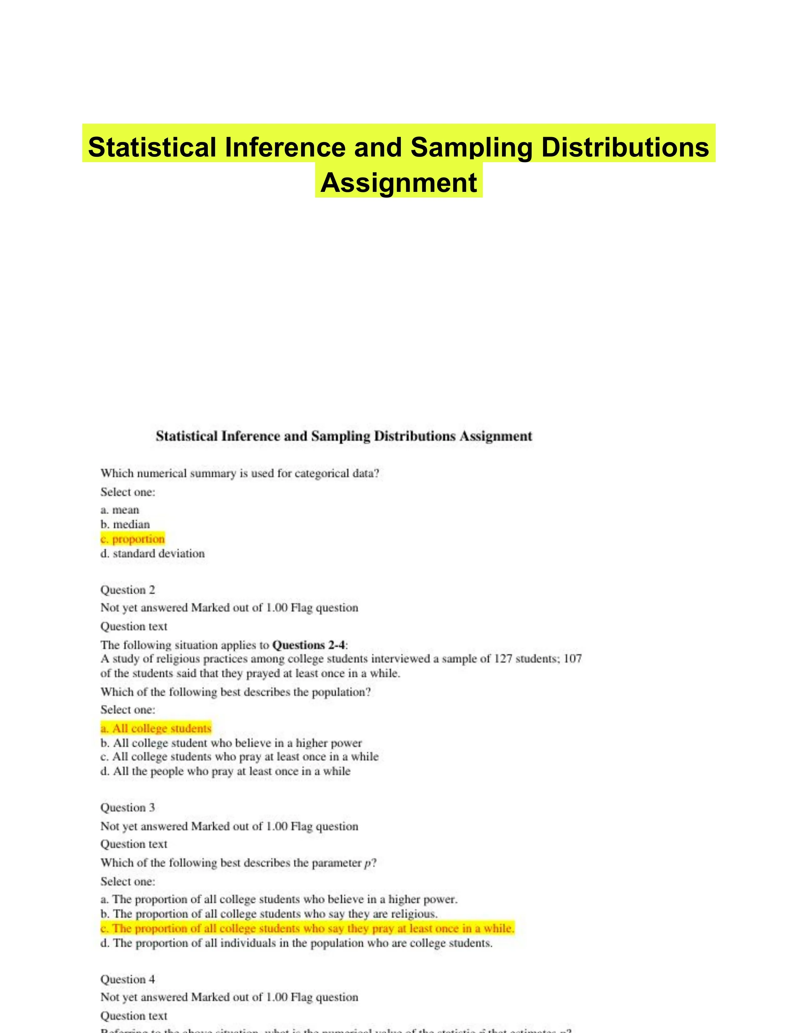 Statistical Inference and Sampling Distributions Assignment - Solved ...