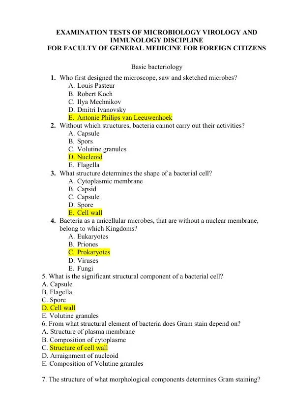 Microbiology Practice Exam With Answers (1000 Solved Questions) - Past ...