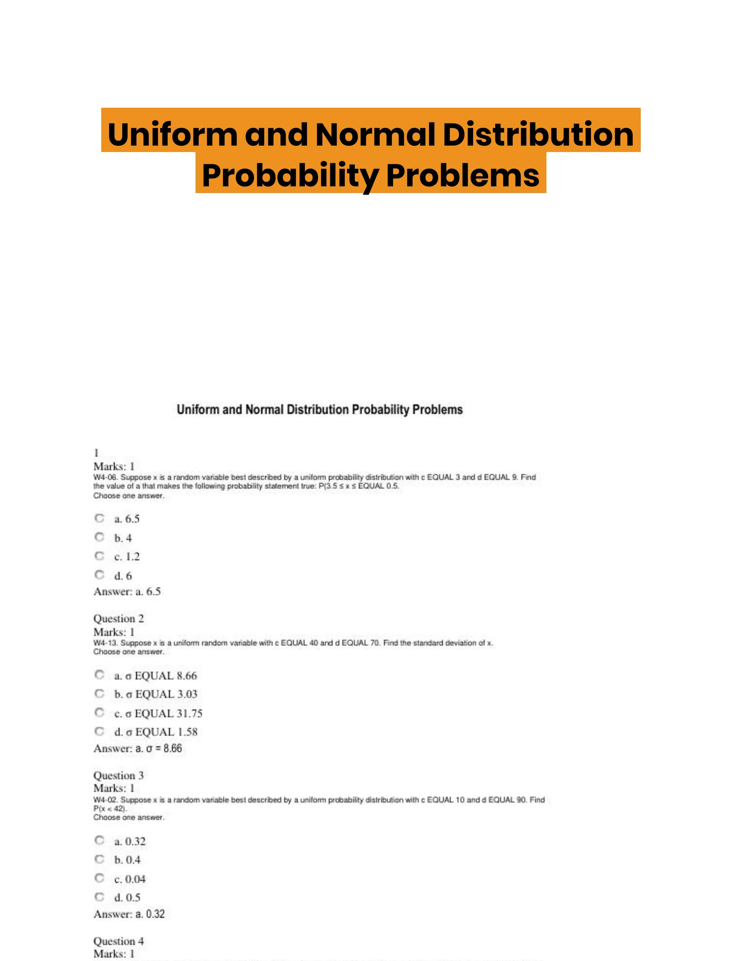 Uniform and Normal Distribution Probability Problems - Solved ...