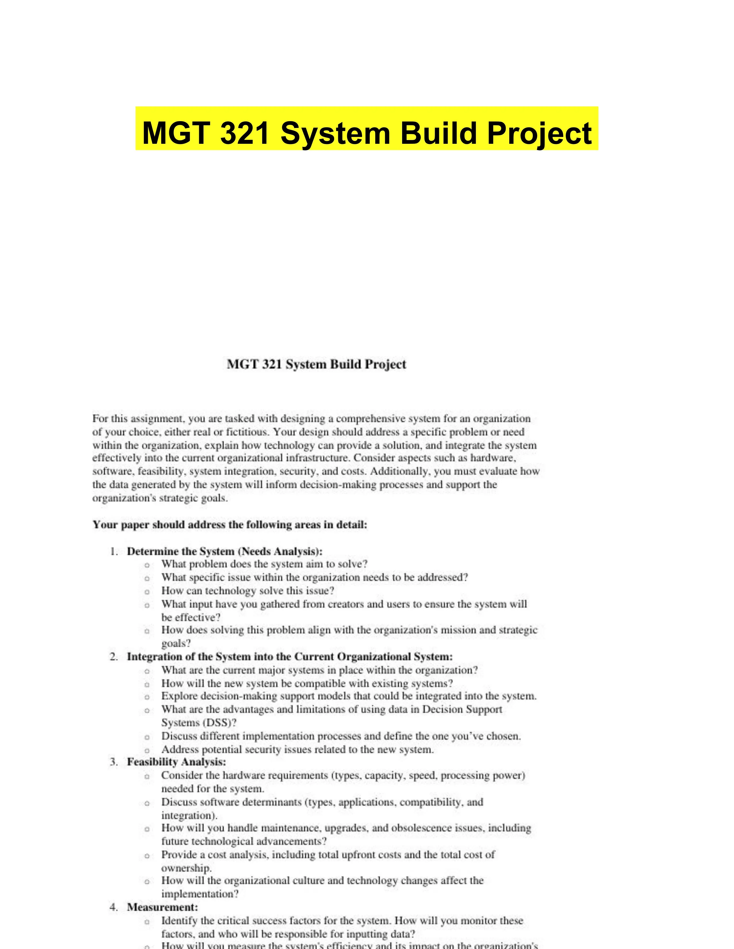 MGT 321 System Build Project - Solved Assignments | Business Management ...
