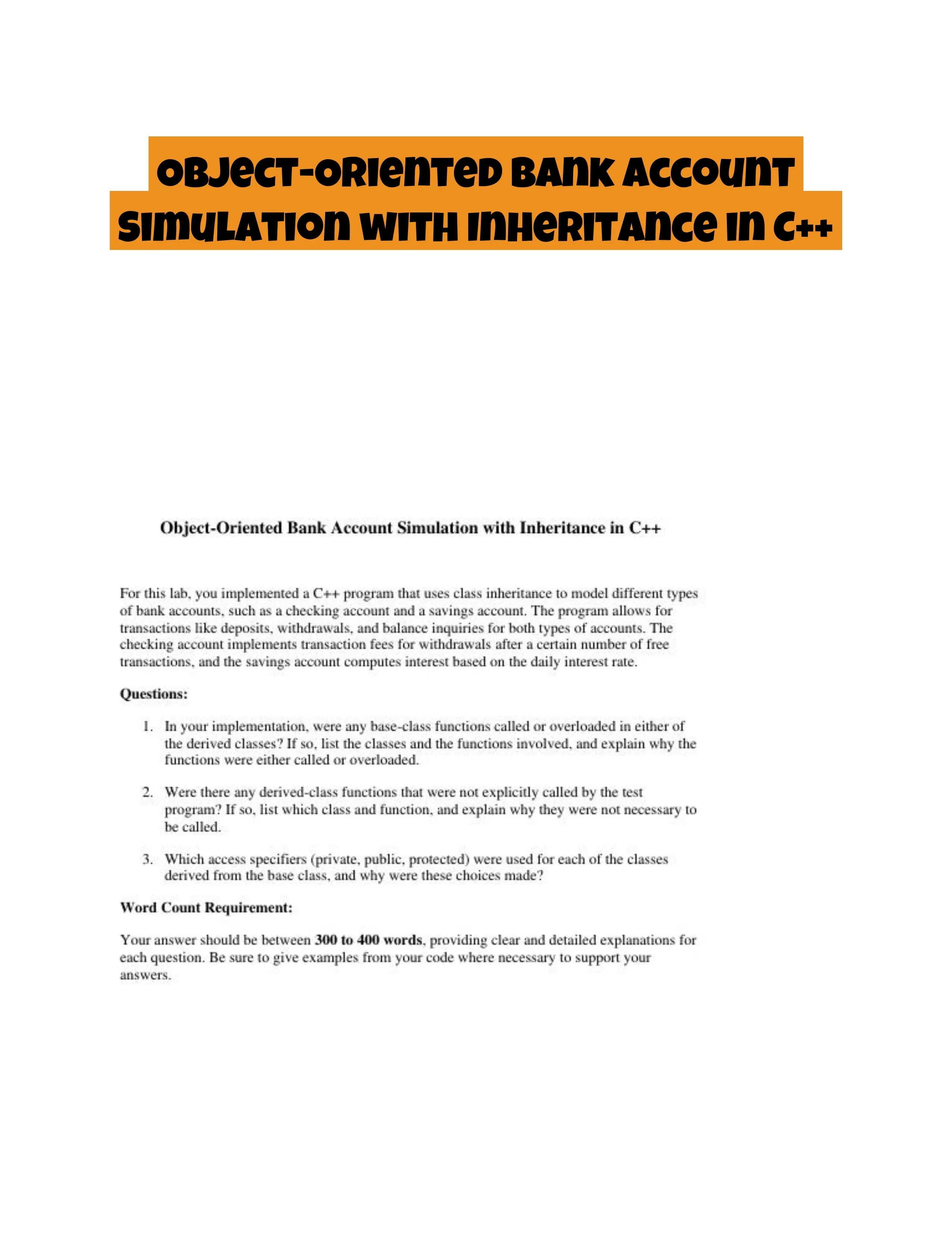 Object-Oriented Bank Account Simulation with Inheritance in C++ ...